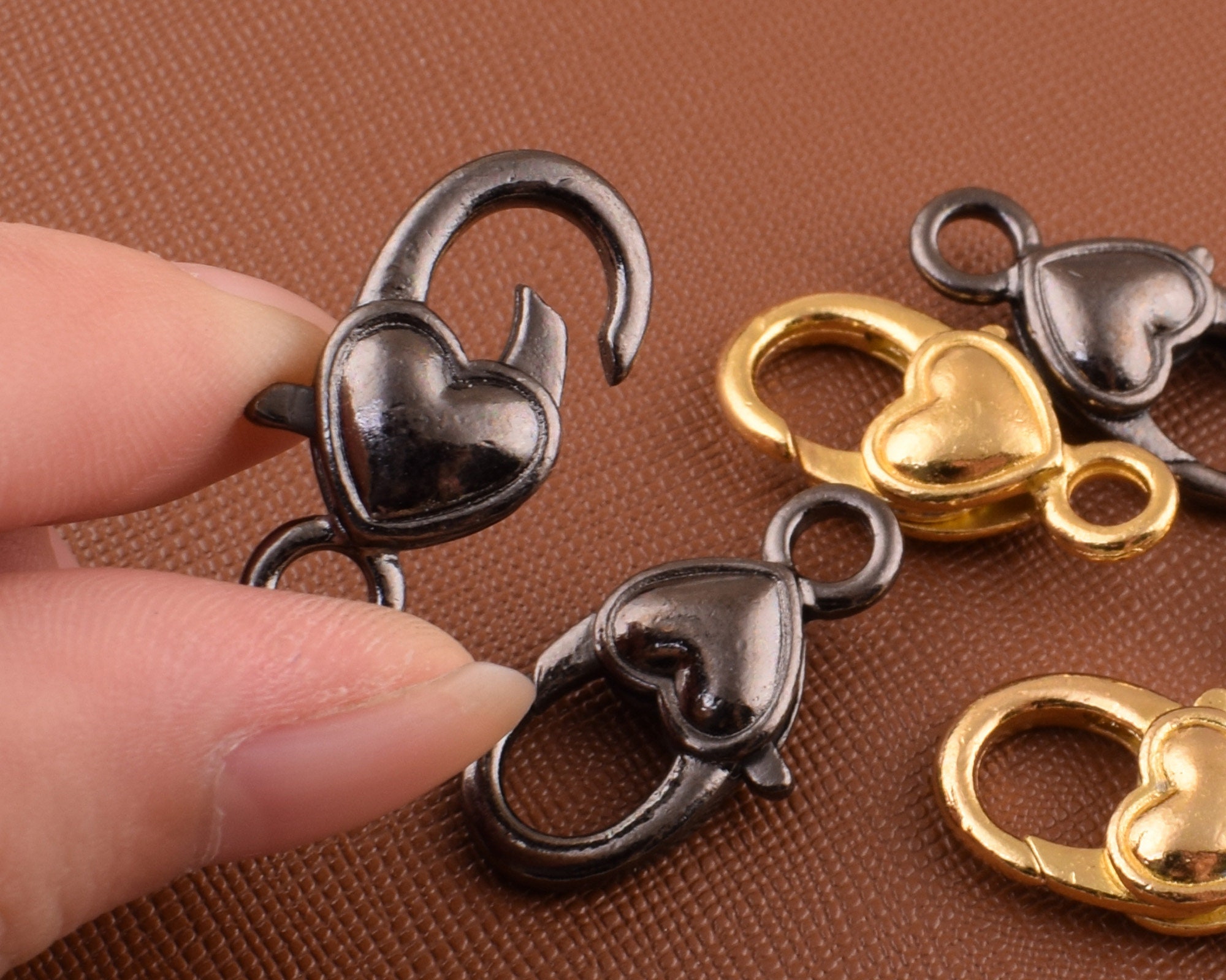 Lobster Clasps,black/gold Heart Spring Clasps,4mm Hole Large Heart ...