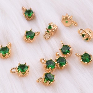 Green Rhinestones Charm,small Round 18 K Gold Plated Crown Pendant With ...