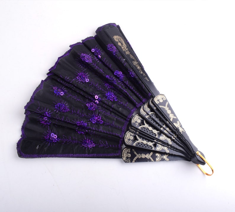 Hand Fanschinese Silk Fans9 Inch Length Purple Black Charm | Etsy