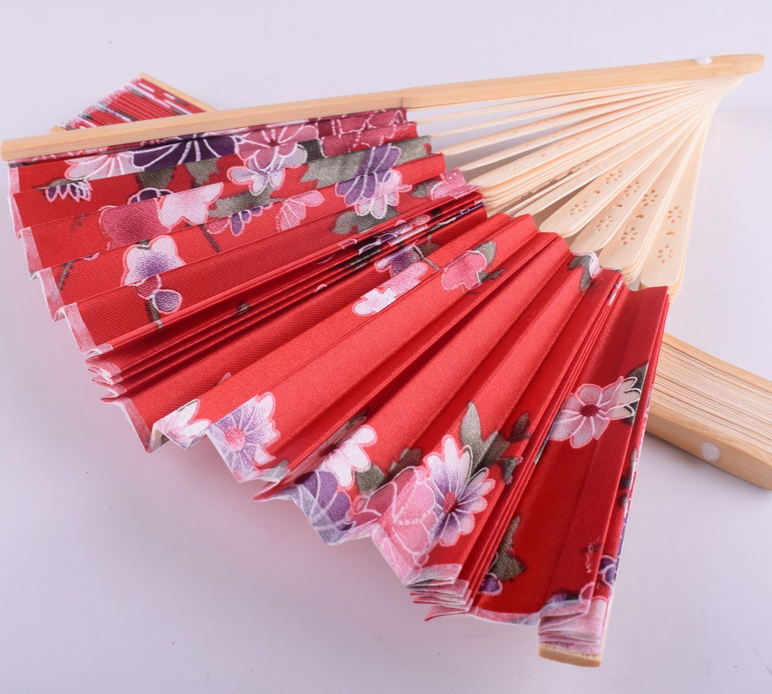 Hand Fans Chinese Silk Fans Red Flower Bamboo Folding Fans for | Etsy