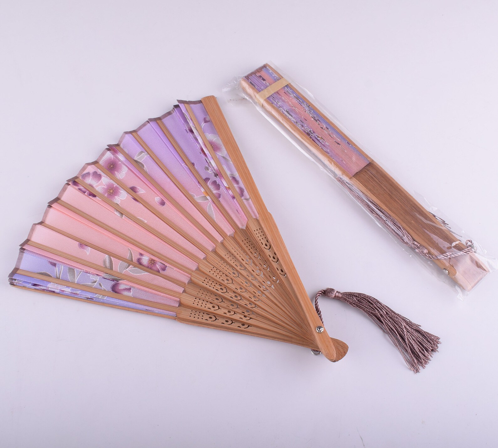 Hand Fans Chinese Silk Fans With Tasselpurple Flower Silk - Etsy