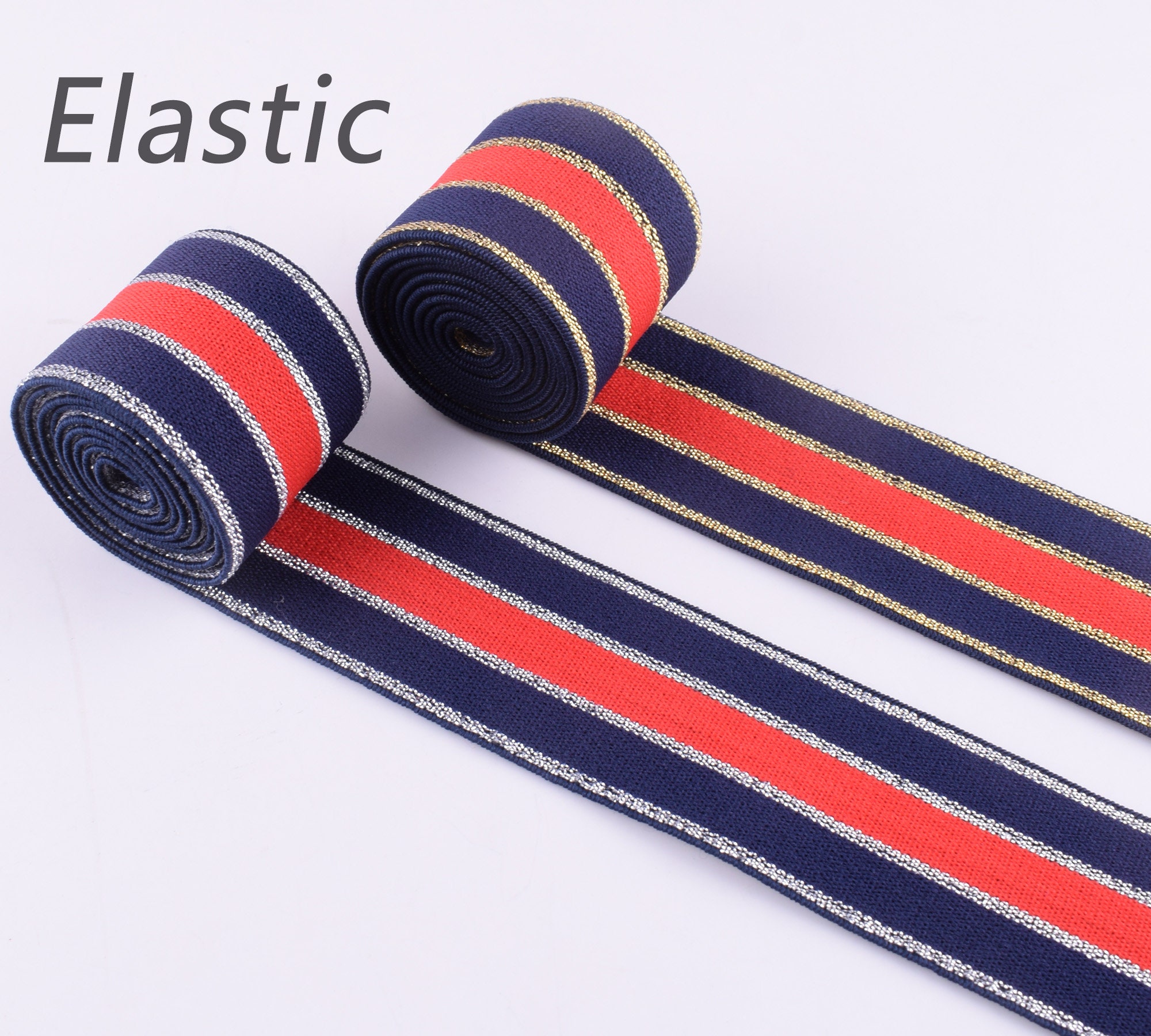 Sewing & Fiber Elastic webbing,1.5'' Blue Red Cotton Stripes elastic ...