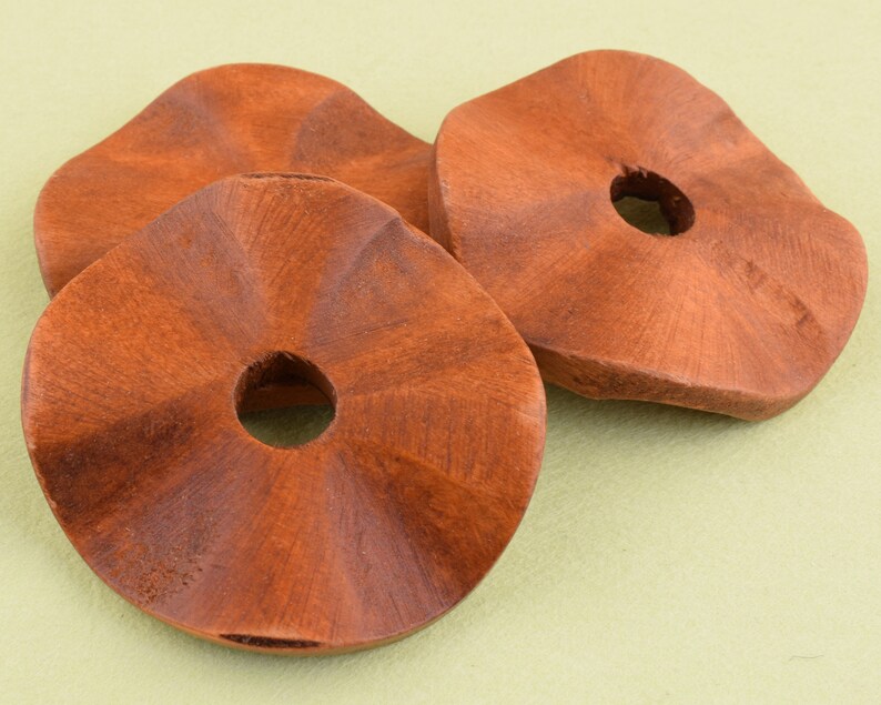 Wooden Beads,6 Pcs Brown Round Flat Wood Beads,lotus Leaf Shape Large ...