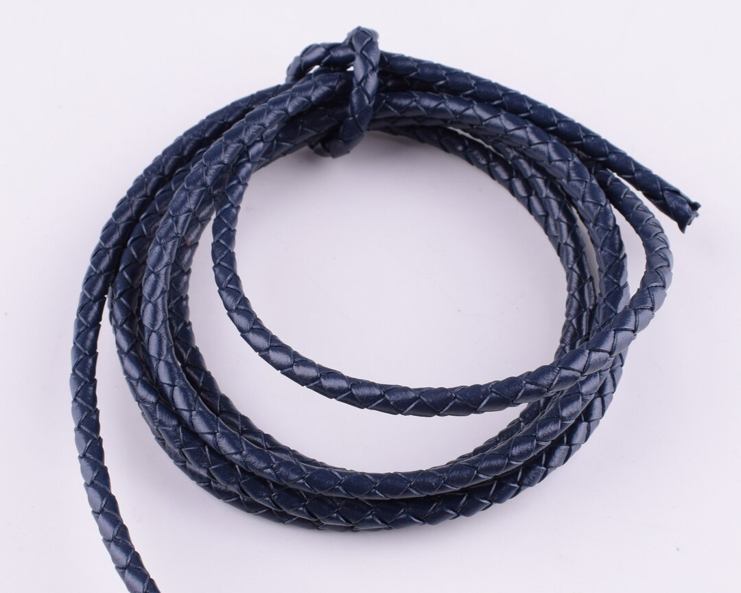 Leather Braided Cord 4mm,navy Blue Round Genuine Leather Lace Beading ...