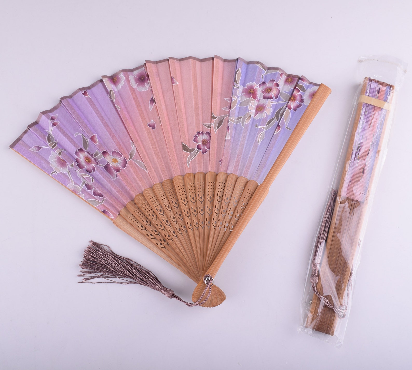 Hand Fans Chinese Silk Fans With Tasselpurple Flower Silk - Etsy