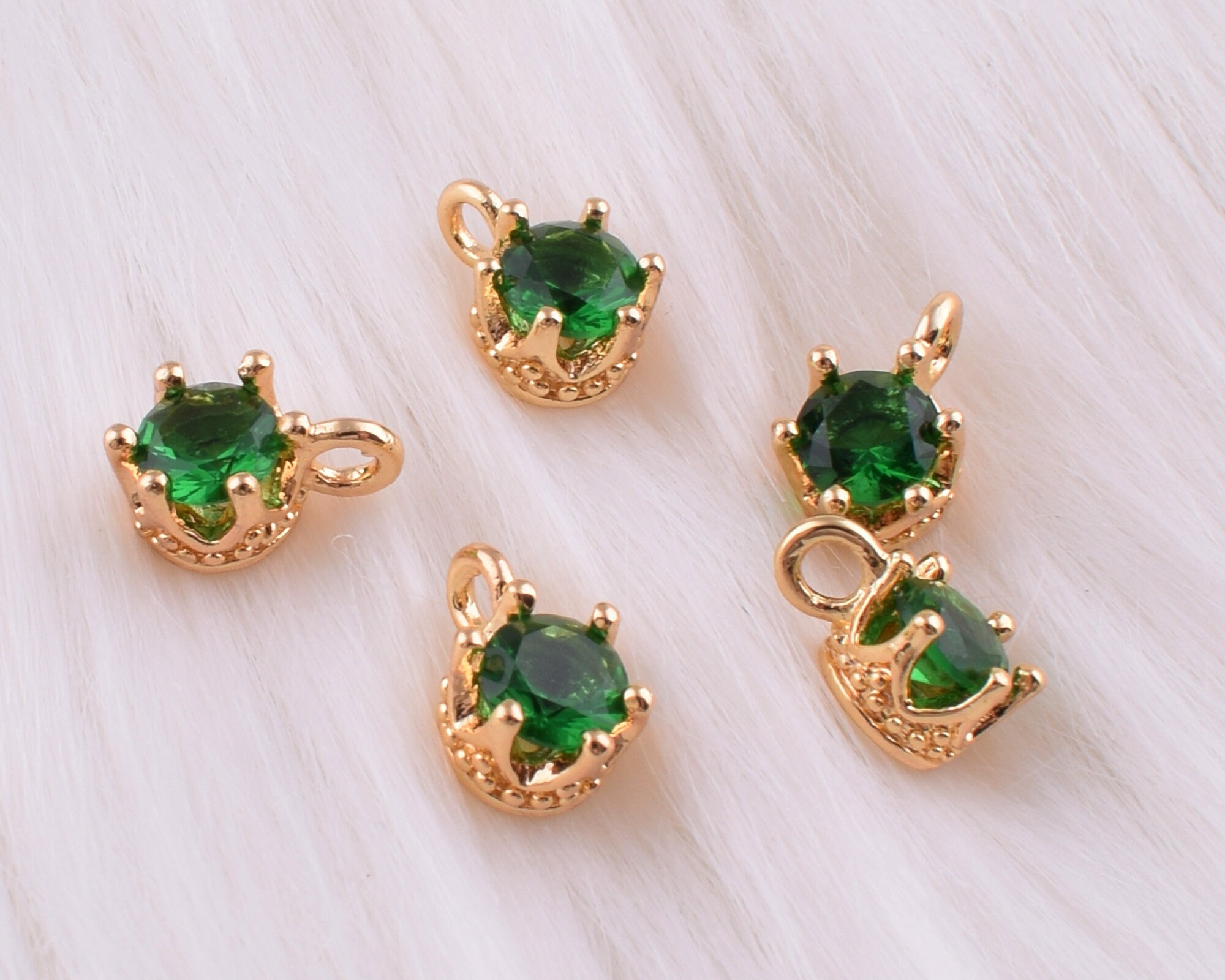 Green Rhinestones Charmsmall Round 18 K Gold Plated Crown - Etsy