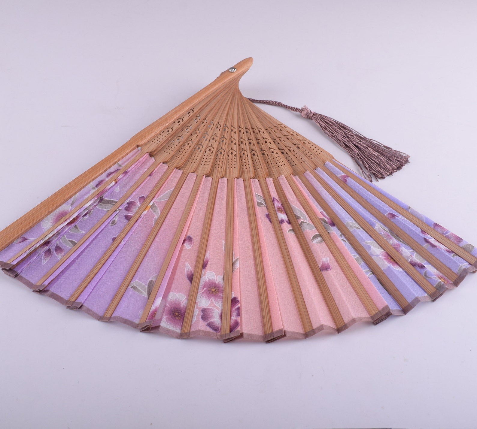 Hand Fans Chinese Silk Fans With Tasselpurple Flower Silk - Etsy