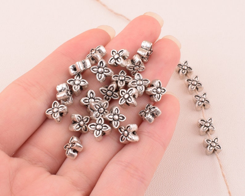Antique Silver Beads,6 Mm Flower Shaped Small Tibetan Style Beads,bali ...