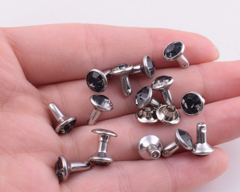 Black Rhinestone Rivet Studs8mm Double Cap Crystal Rivets | Etsy