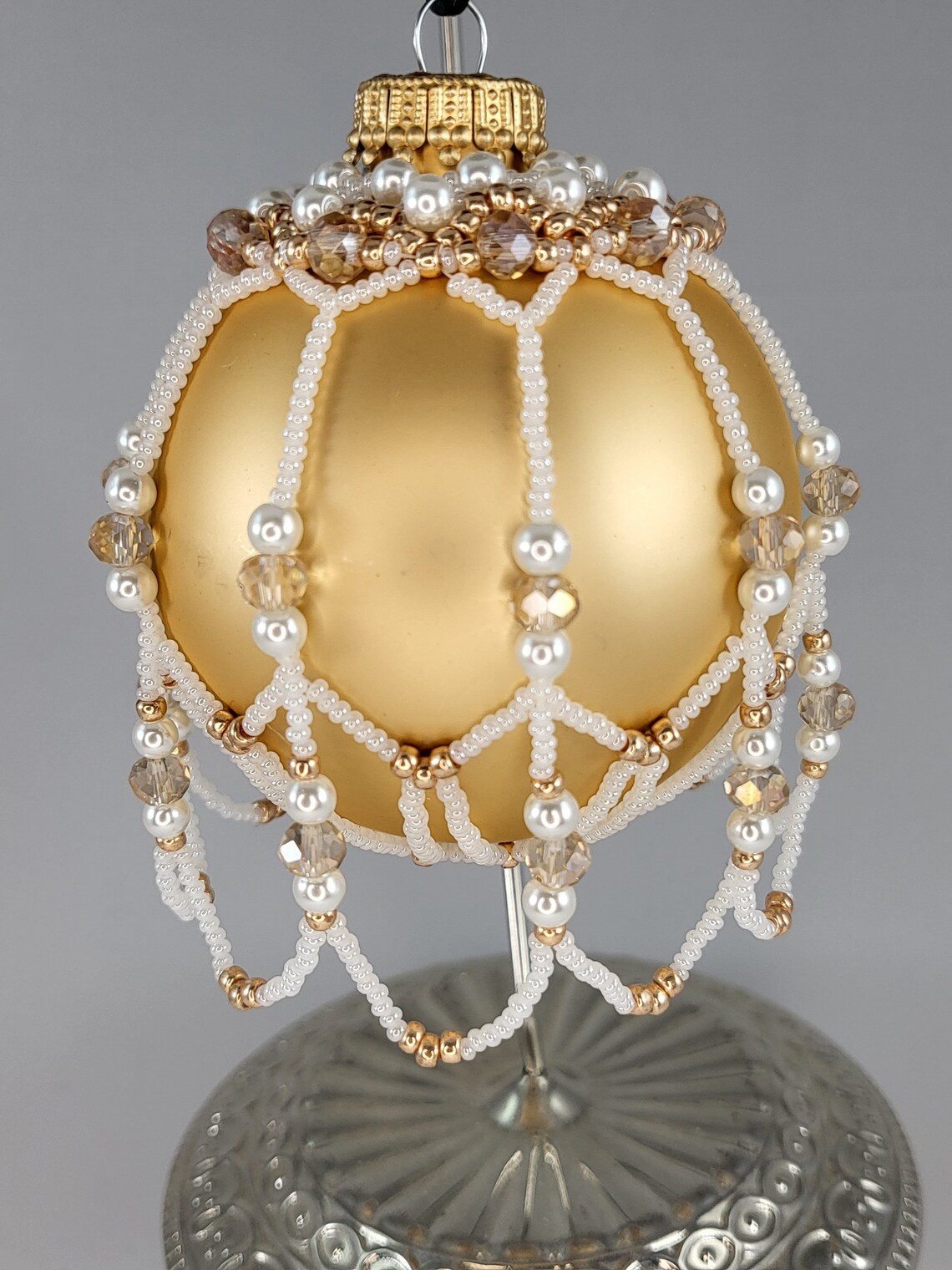 Angelic Beaded Ornament Cover Gold and White - Etsy