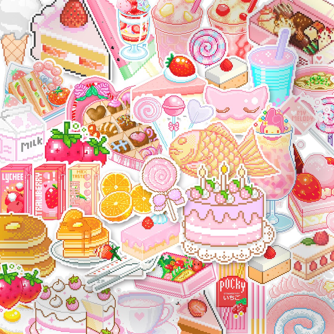 Pixel Food Stickers Paper or Vinyl 39 Pcs Pack - Etsy