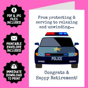 Police Retirement Card Printable With A7 Envelope Template - Instant ...