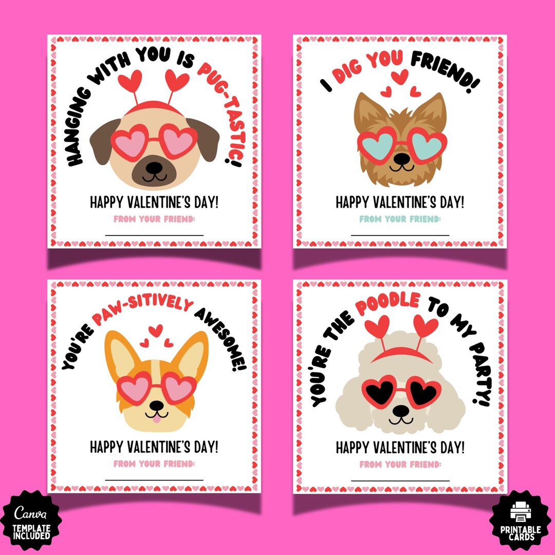 Printable Dog Valentine Cards for Kids Puppy Dog Pun Valentines Cards ...