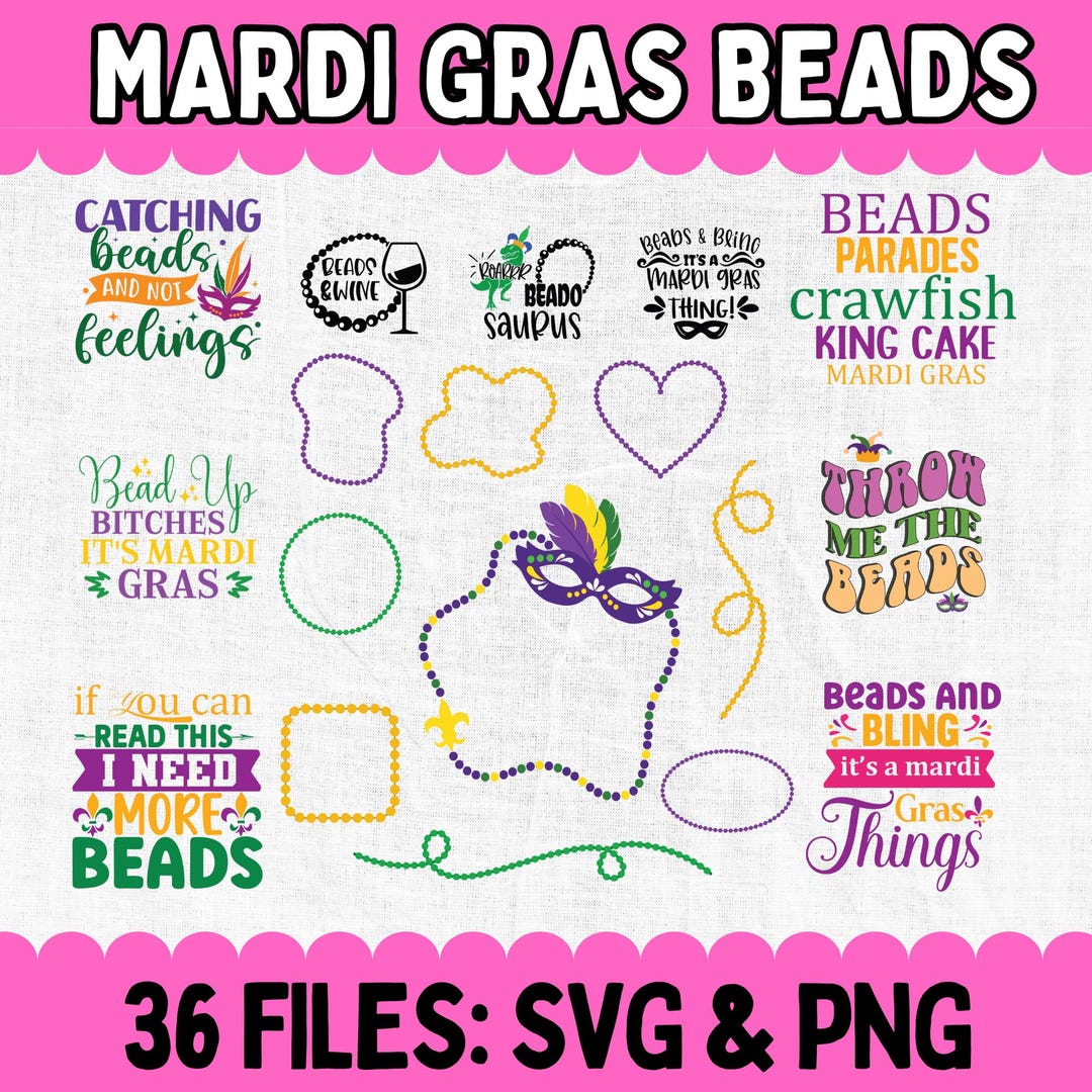 Mardi Gras Beads SVG PNG Bundle for Fat Tuesday Mardi Gras Parades ...