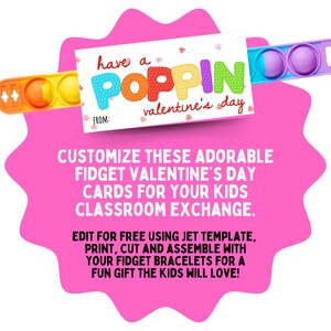 Printable Fidget Bracelet Valentine's Day Cards for Kids Instant ...