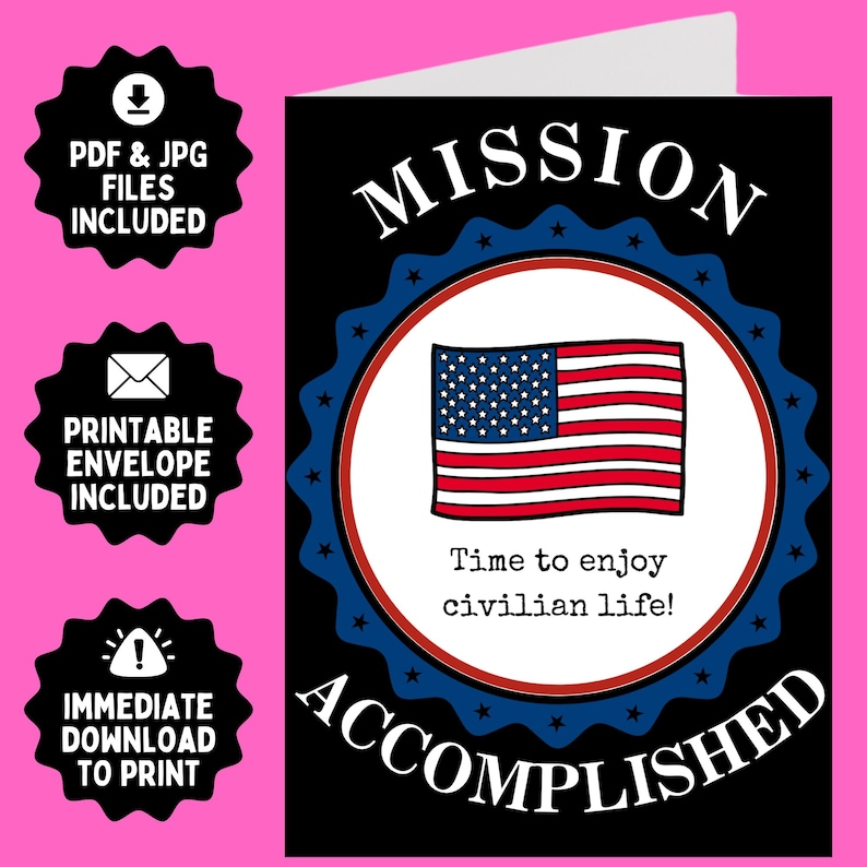 Military Retirement Card Printable With A7 Envelope Template - Instant ...
