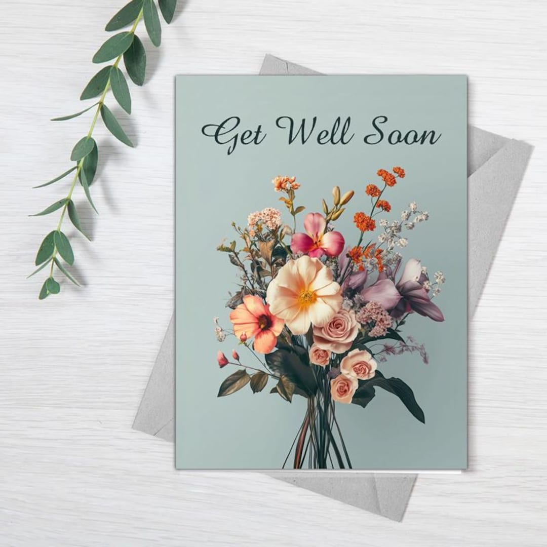 Greetings Card JW - Gloss - Get Well Soon - Flowers - "and No Resident ...