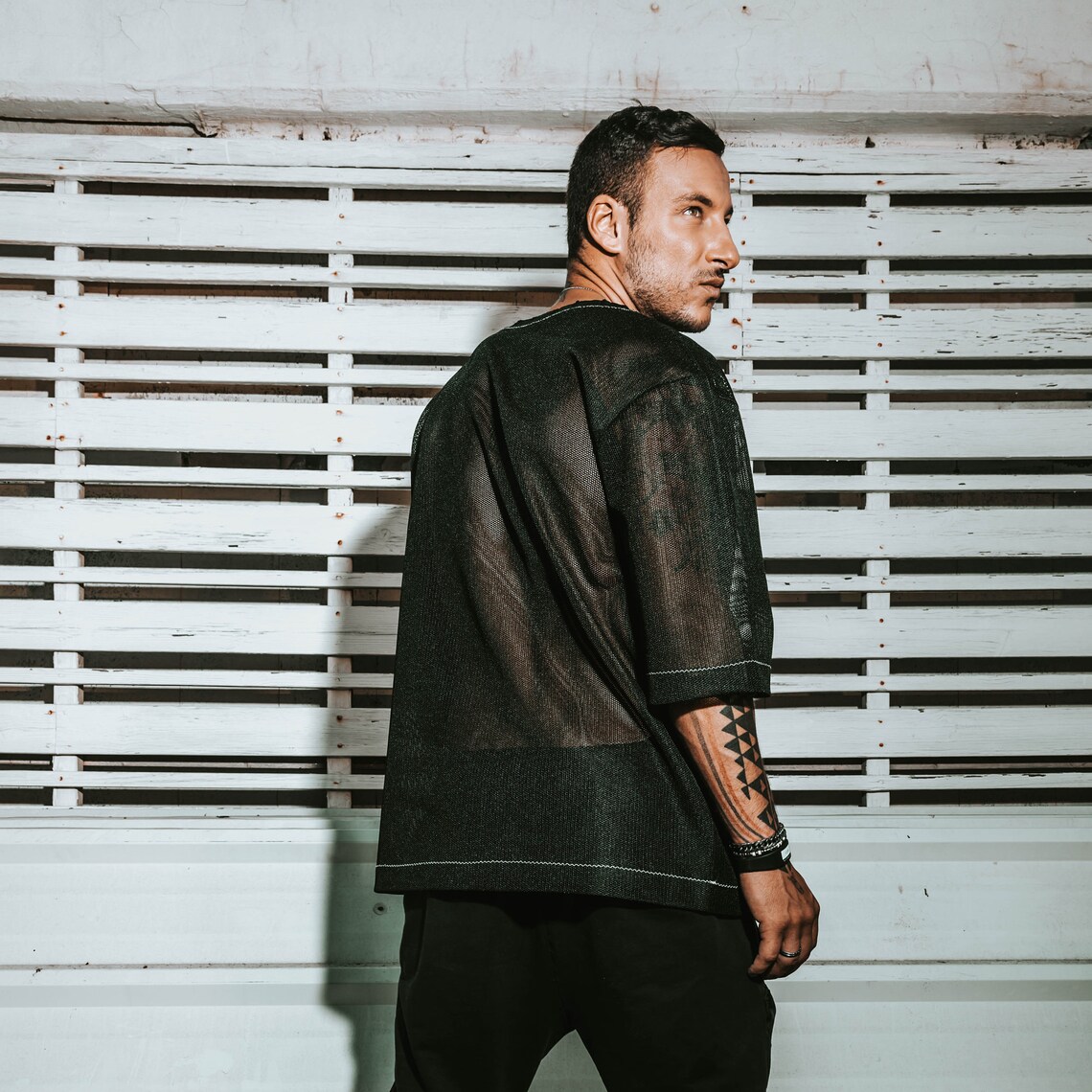 Black Rave Techwear Dense Net Elbows Sleeves Neon String - Etsy