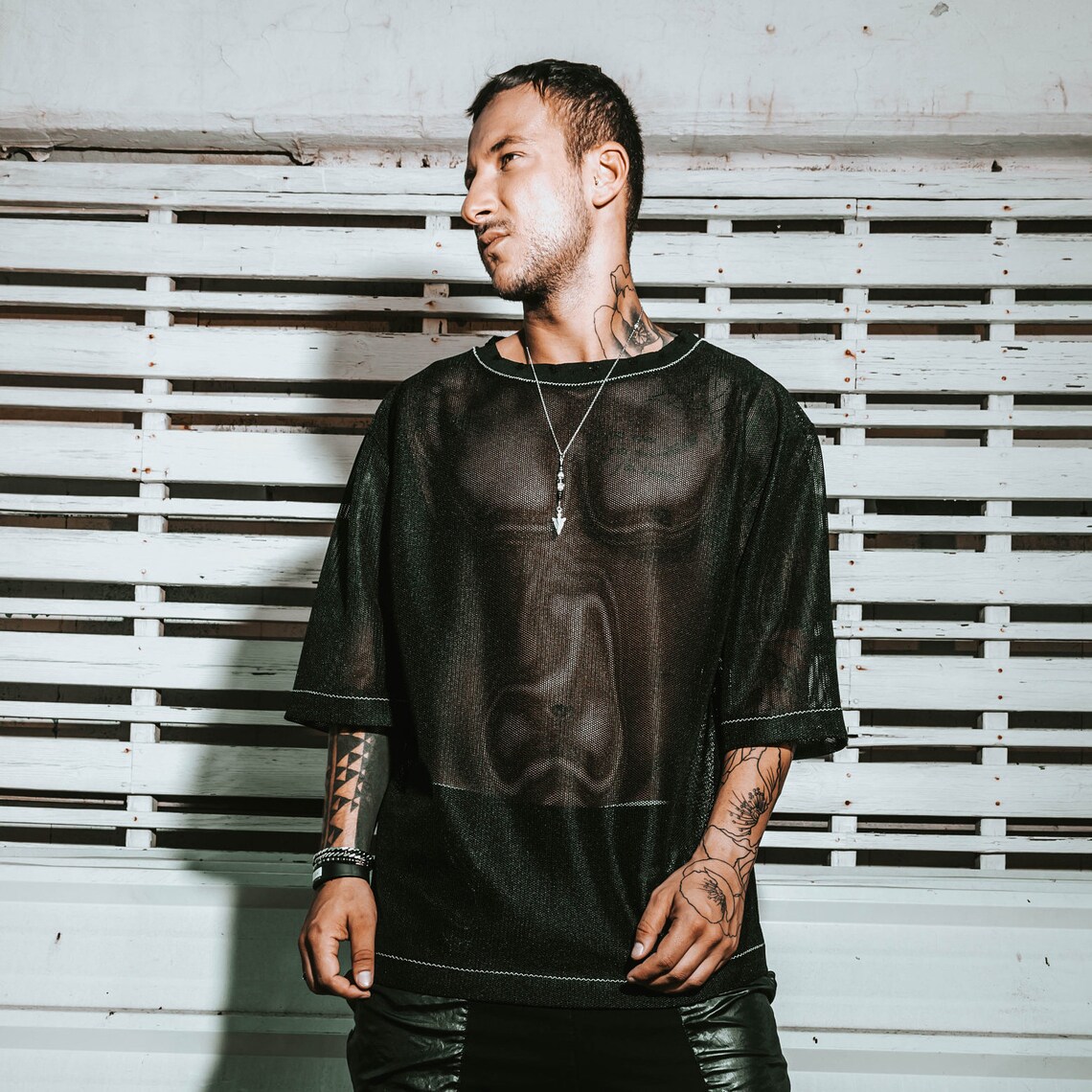 Black Rave Techwear Dense Net Elbows Sleeves Neon String - Etsy