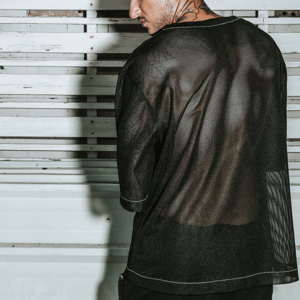 Black Rave Techwear Dense Net Elbows Sleeves Neon String | Etsy