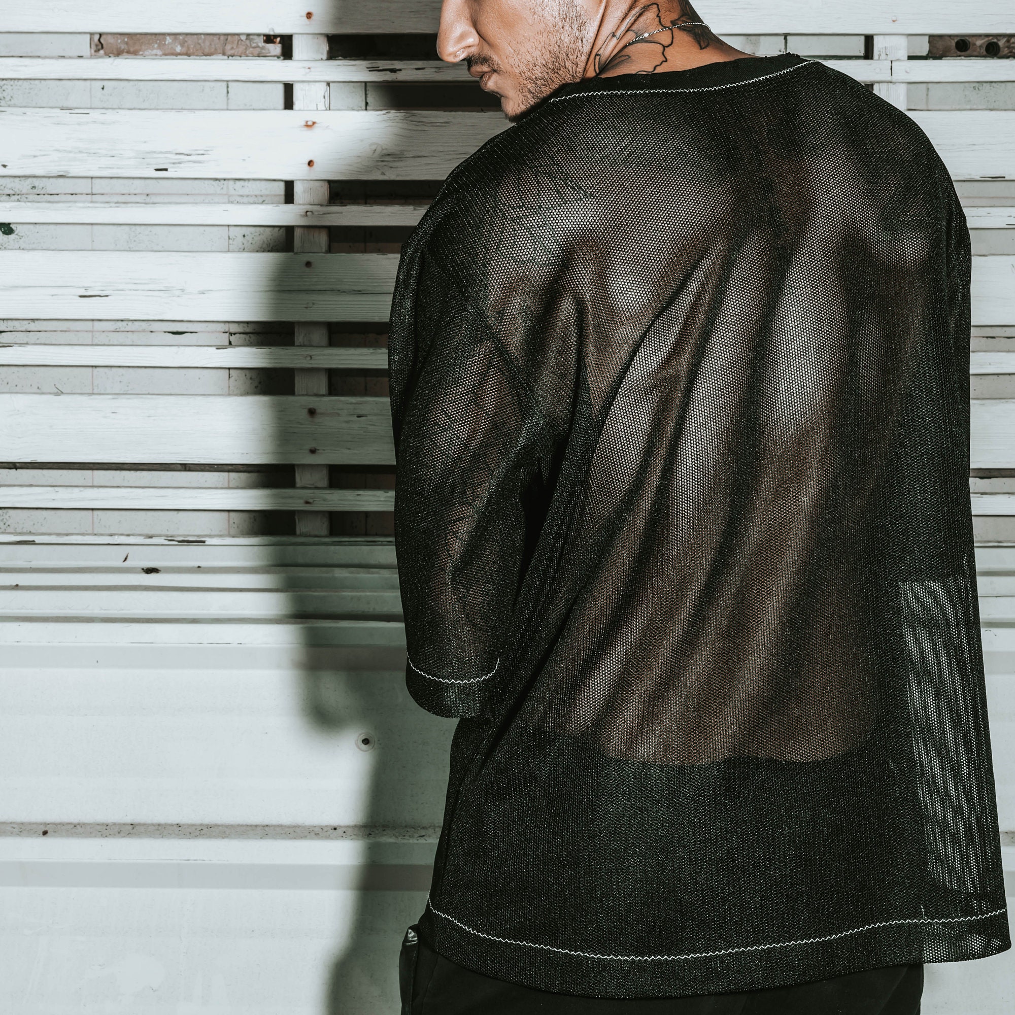 Black Rave Techwear Dense Net Elbows Sleeves Neon String - Etsy