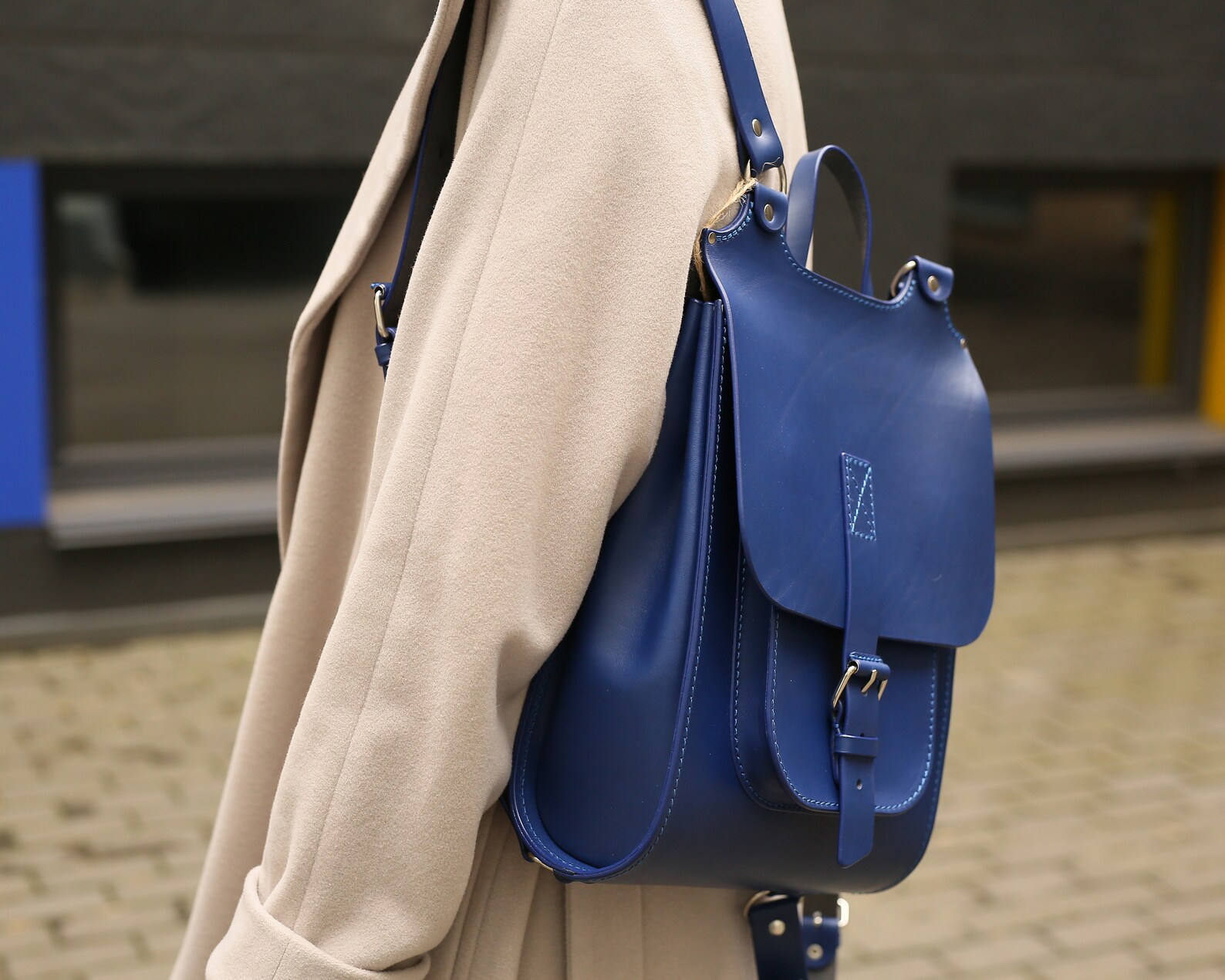 Blue Leather Backpack for Women Leather Backpack Men Leather Rucksack ...
