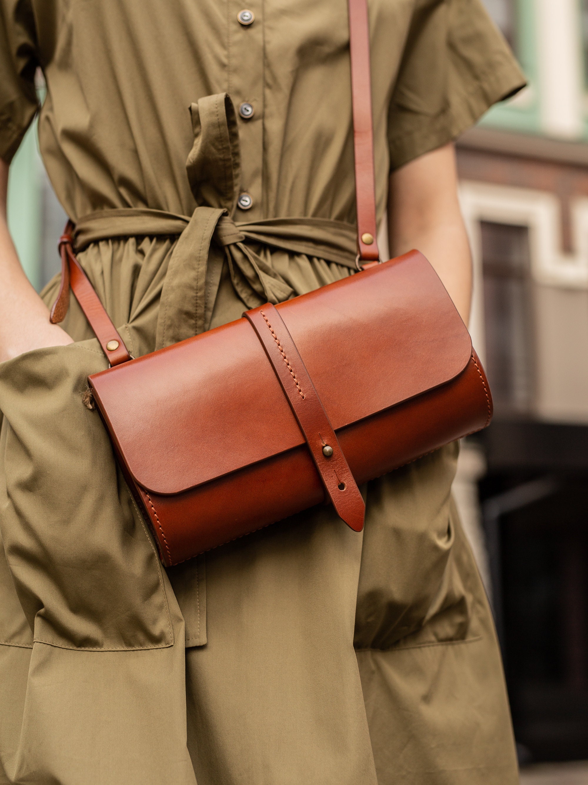 Leather Crossbody Bag Copper, Women's Shoulder Purse Minimalist Style ...