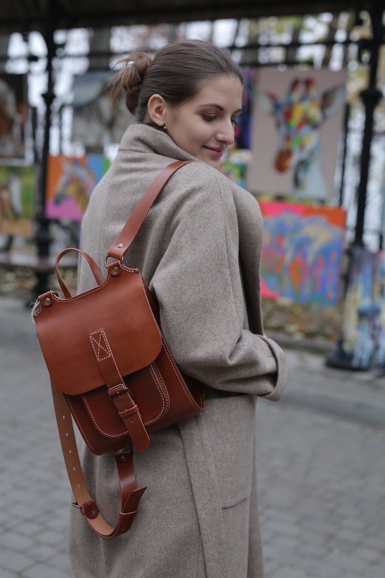 Leather Small Backpack for Women. Leather Rucksack Damen. - Etsy