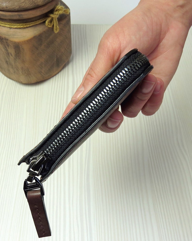 Brown Leather Zipper Wallet for Men. Men's Black Travel | Etsy