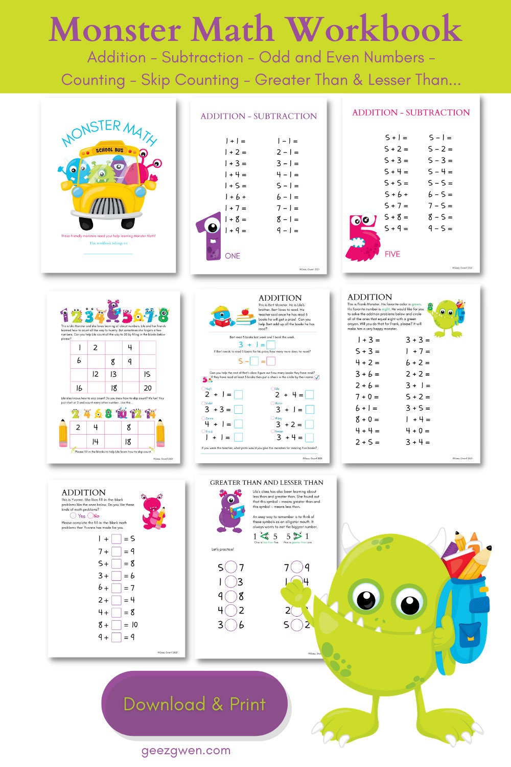 Monster Math Workbook - Etsy
