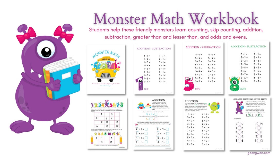 Monster Math Workbook - Etsy