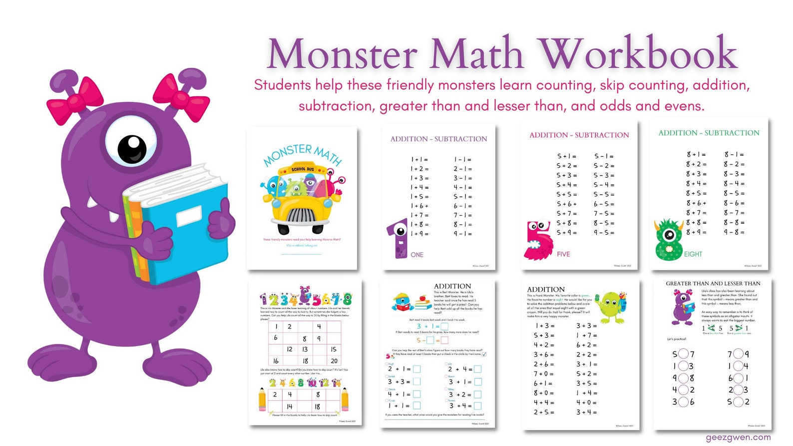 Monster Math Workbook - Etsy