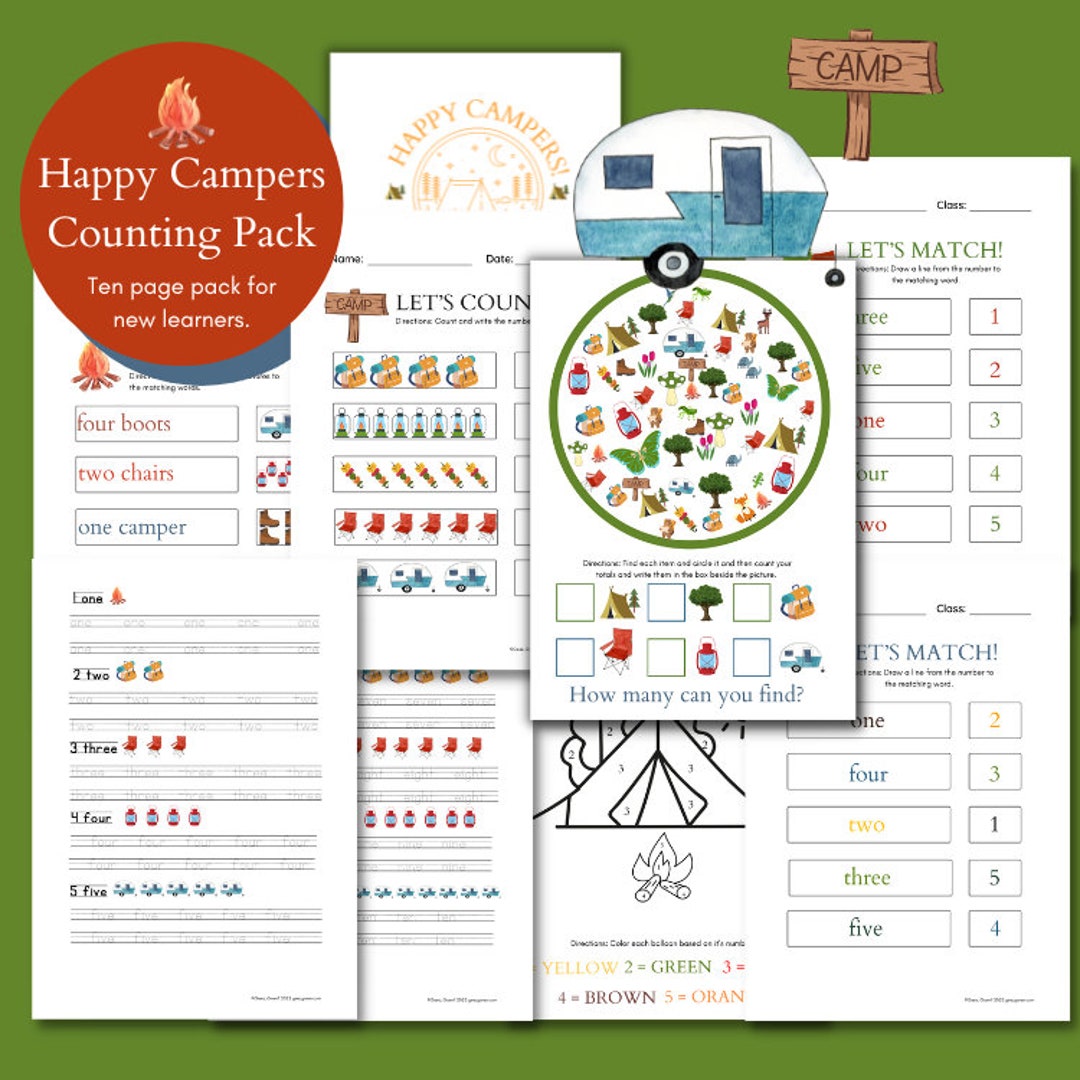 Happy Campers Counting Pack Worksheets - Etsy