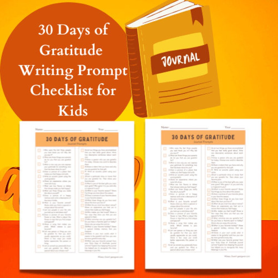 30 Days of Gratitude Writing Prompt Checklist for Kids - Etsy