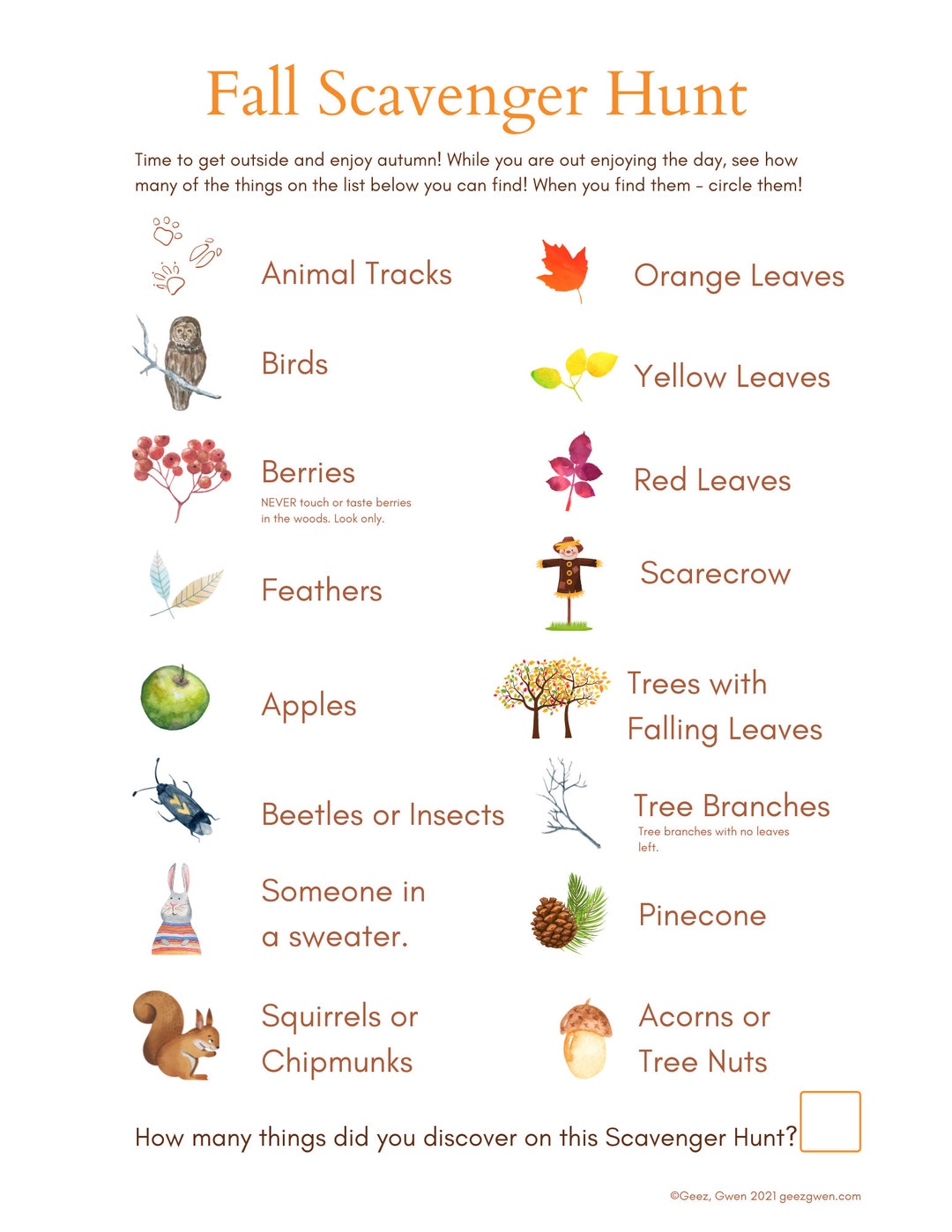Illustrated Fall Scavenger Hunt - Etsy
