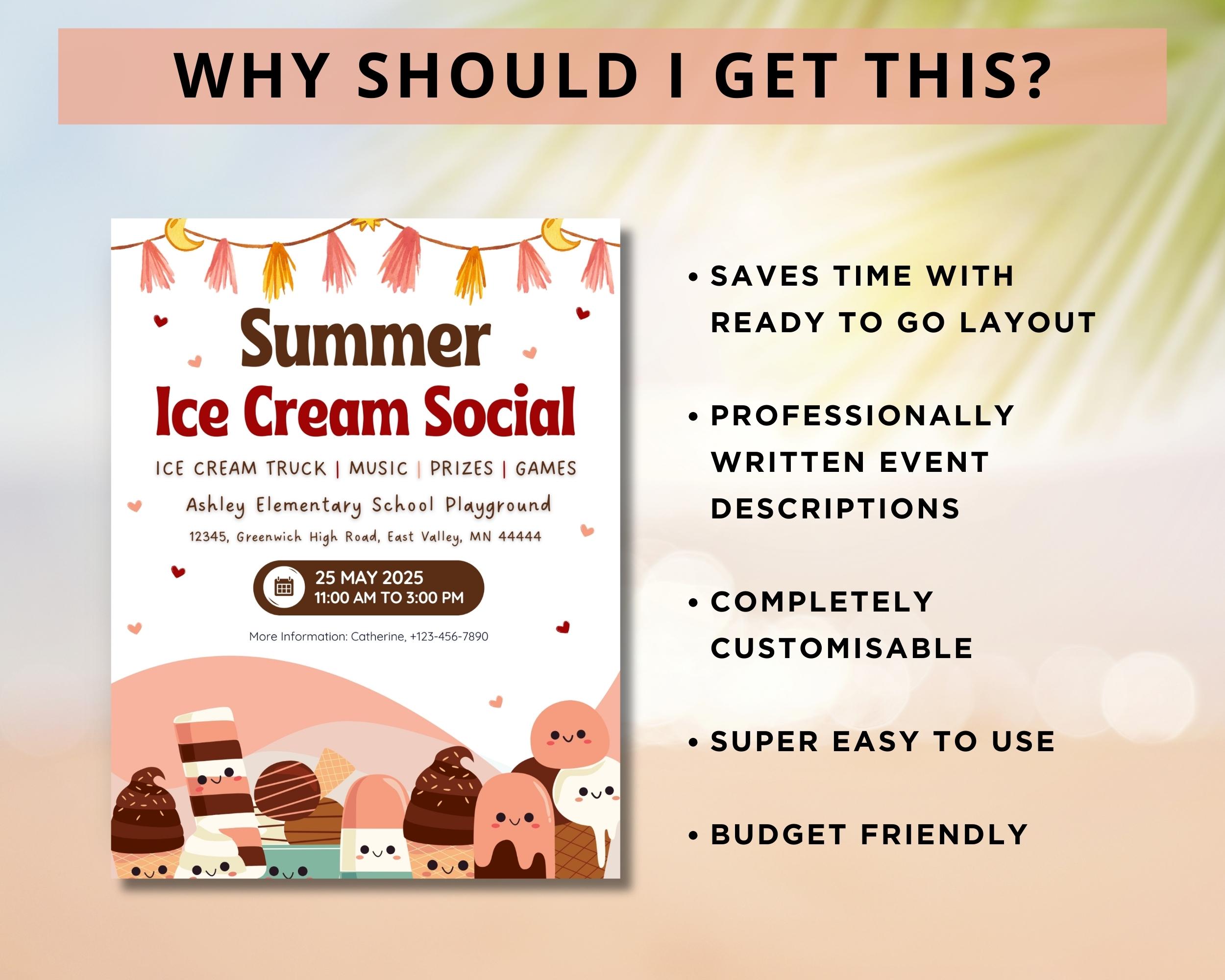 Ice Cream Social Flyer, Editable Ice Cream Fundraiser Flyer, Canva Ice ...