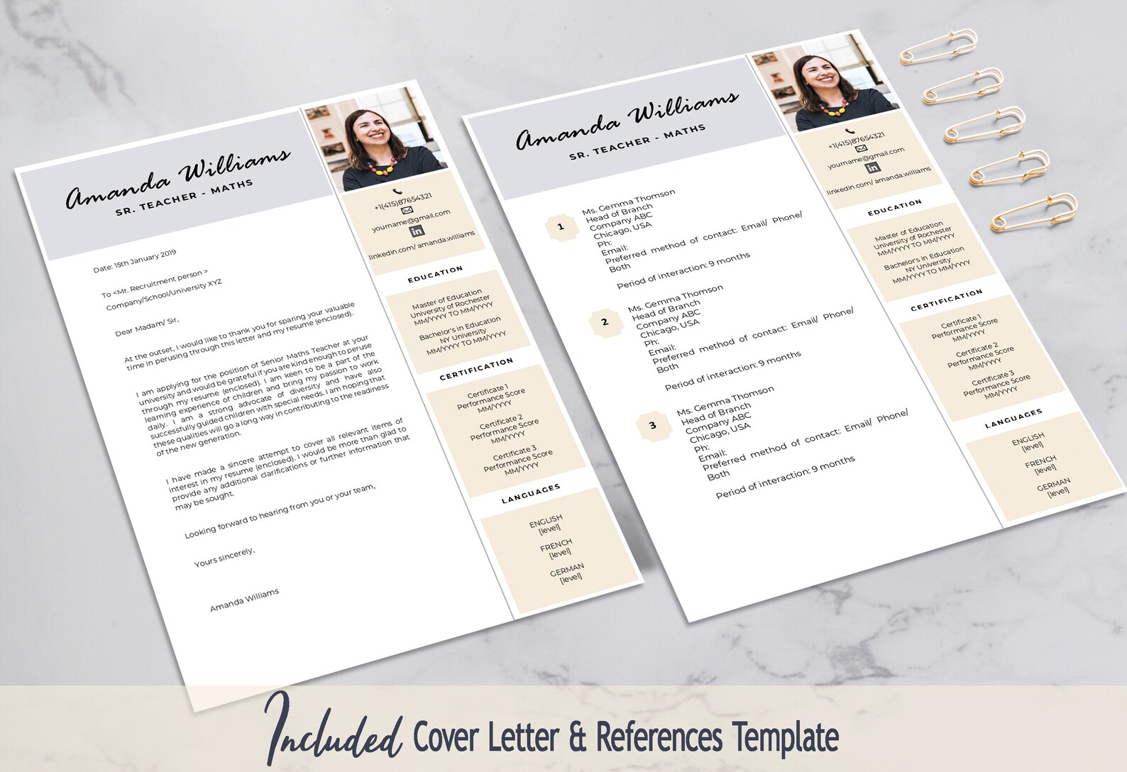Teacher Resume Template Teacher, CV Template With Photo, Cv Template ...