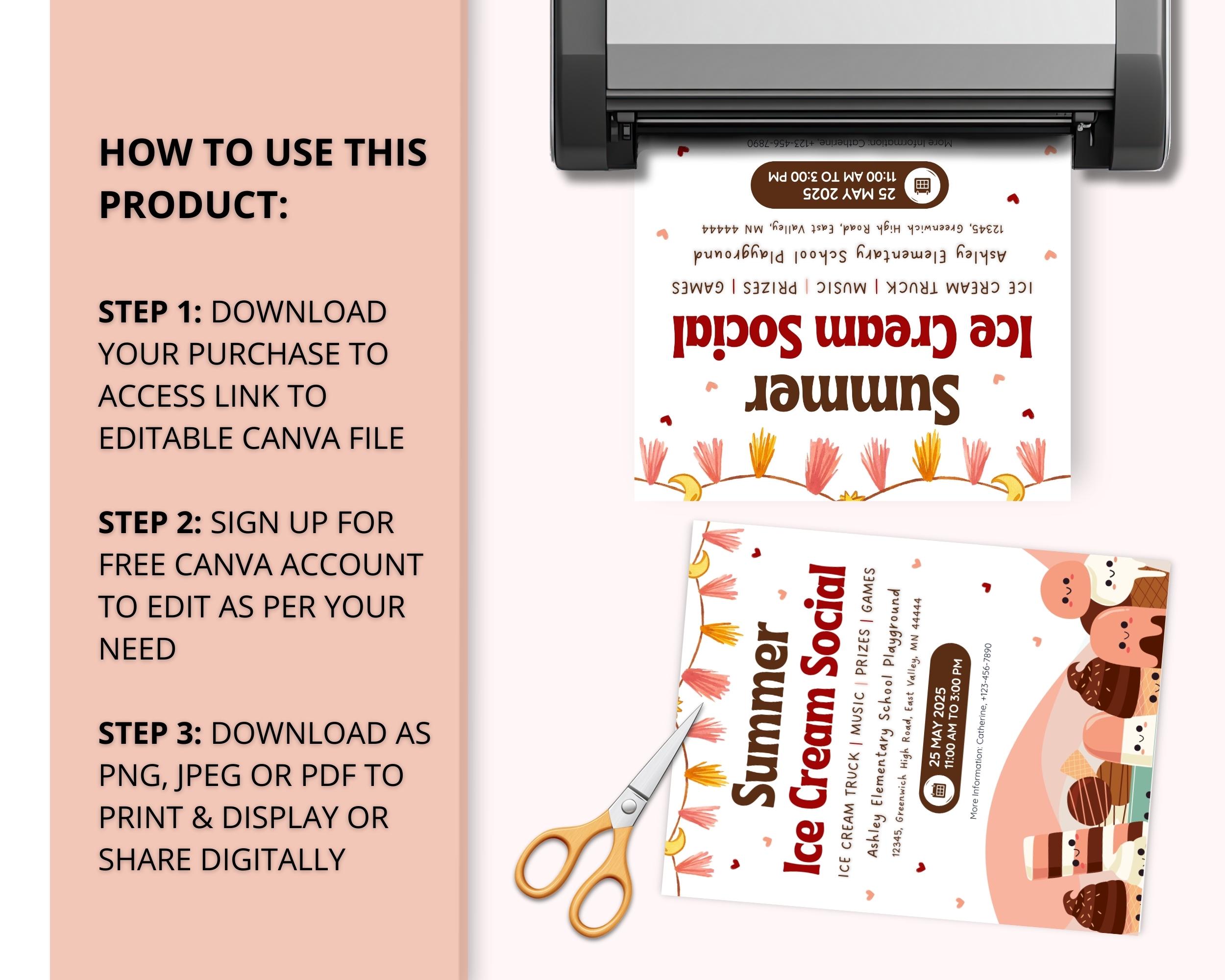 Ice Cream Social Flyer, Editable Ice Cream Fundraiser Flyer, Canva Ice ...