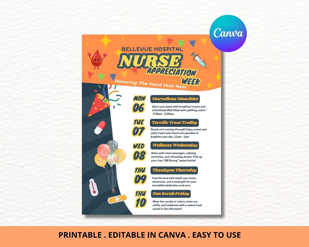 Nurse Appreciation Week Flyer, Editable Staff Invitation Template ...