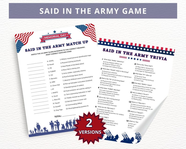 Army Slang Games for the Office, Memorial Day Barbecue Trivia, Veterans ...