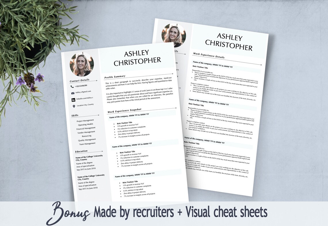 CV Elegant Creative Resume Template One Page CV Template - Etsy