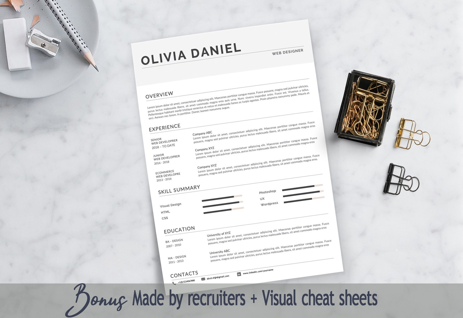 1 Page Resume Template Modern Professional Cv Template - Etsy
