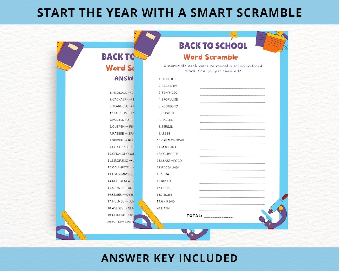 Back to School Word Scramble Game, Early Finisher Worksheet, First Day ...