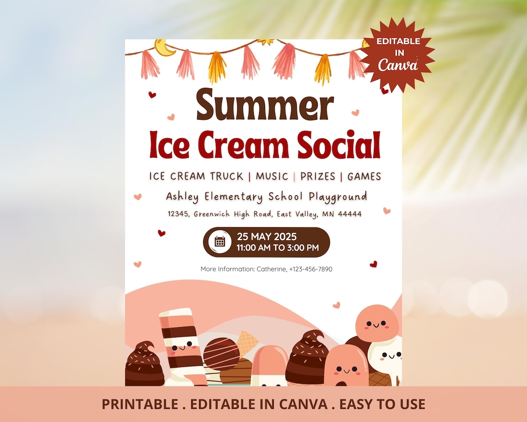 Ice Cream Social Flyer, Editable Ice Cream Fundraiser Flyer, Canva Ice ...