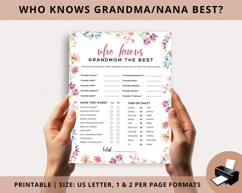 Who Knows Grandma Best, Grandparents Day Game for Grandkids, Mothers ...
