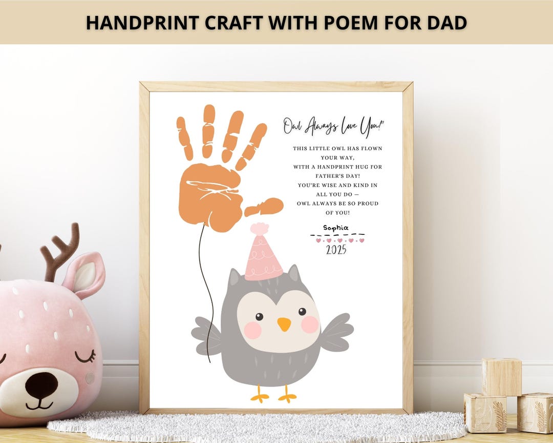 Owl Handprint Craft Fathers Day, 1st Fathers Day Gift, Handprint ...