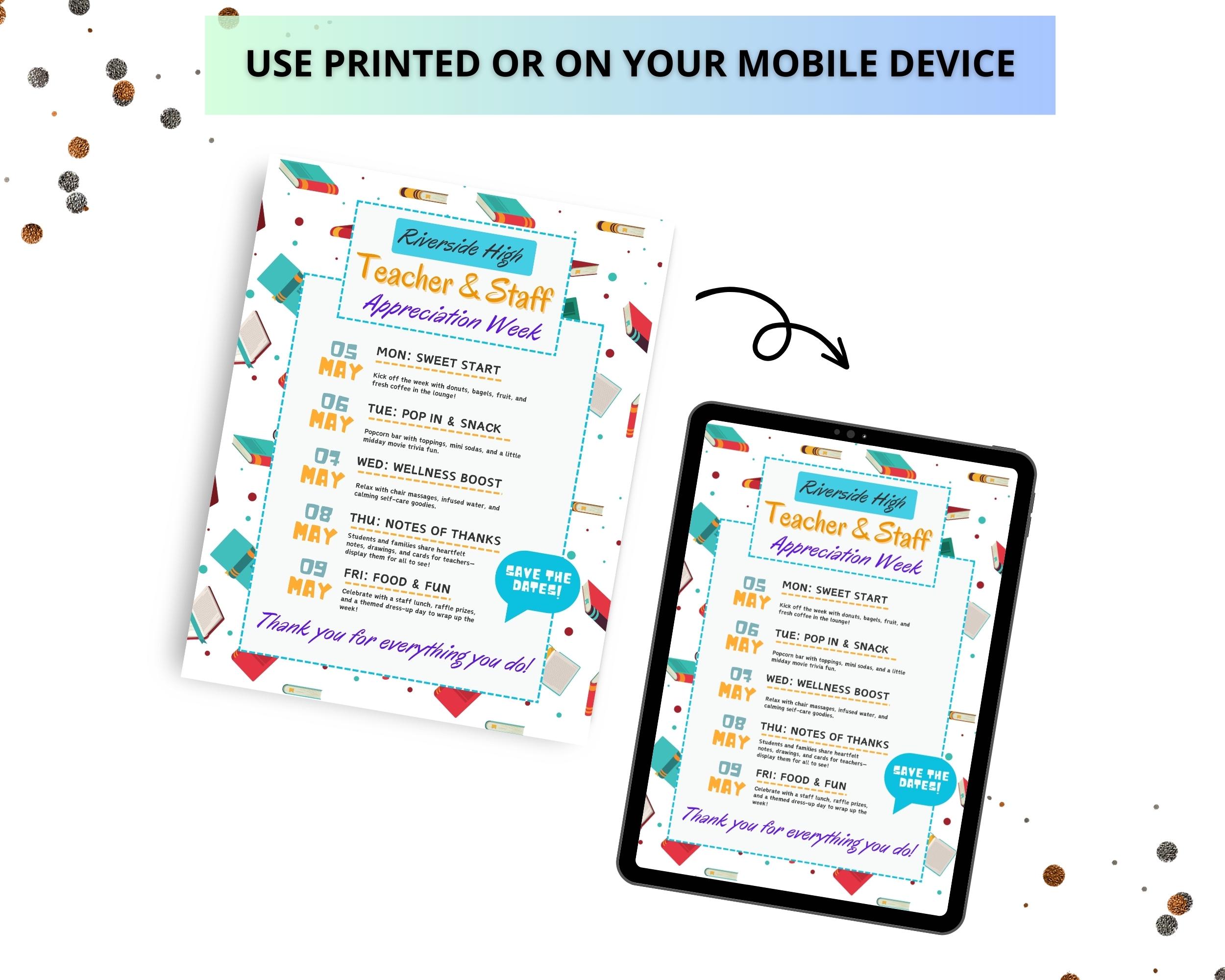 Editable Teacher Appreciation Week Flyer, Editable Schedule for Staff ...