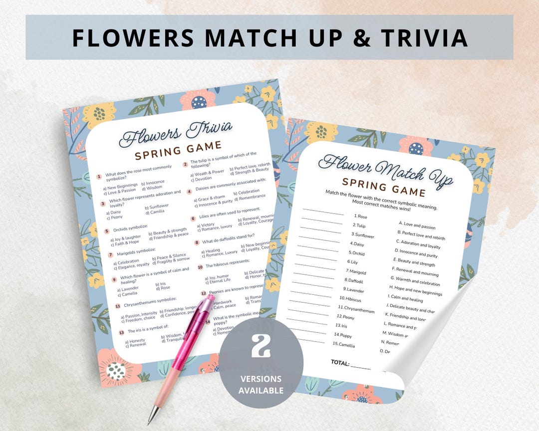Flower Match up Game, Spring Party Trivia, Garden Party Match up Quiz ...
