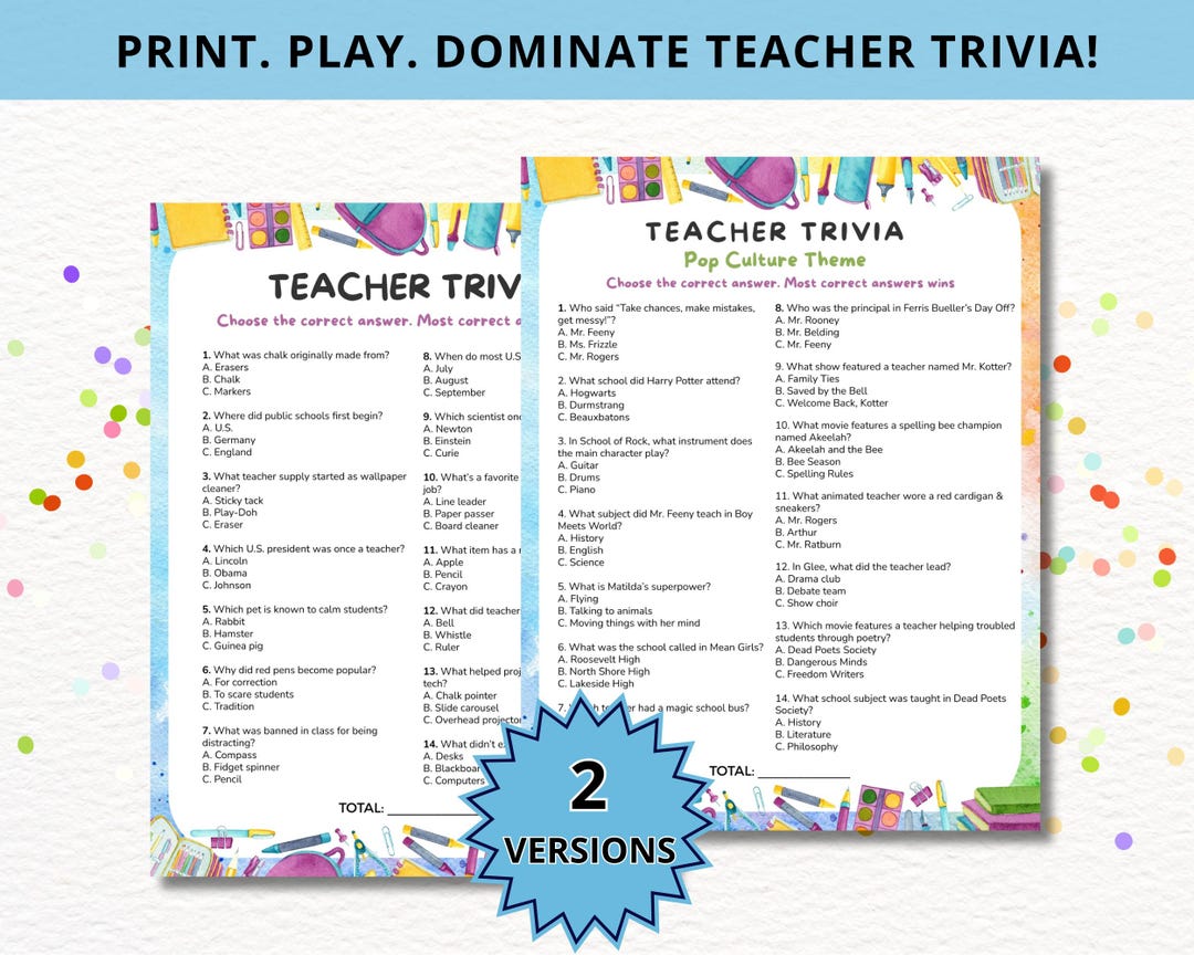 Teacher Trivia Games, Teacher Party Game, World Teachers Day, Teaching ...