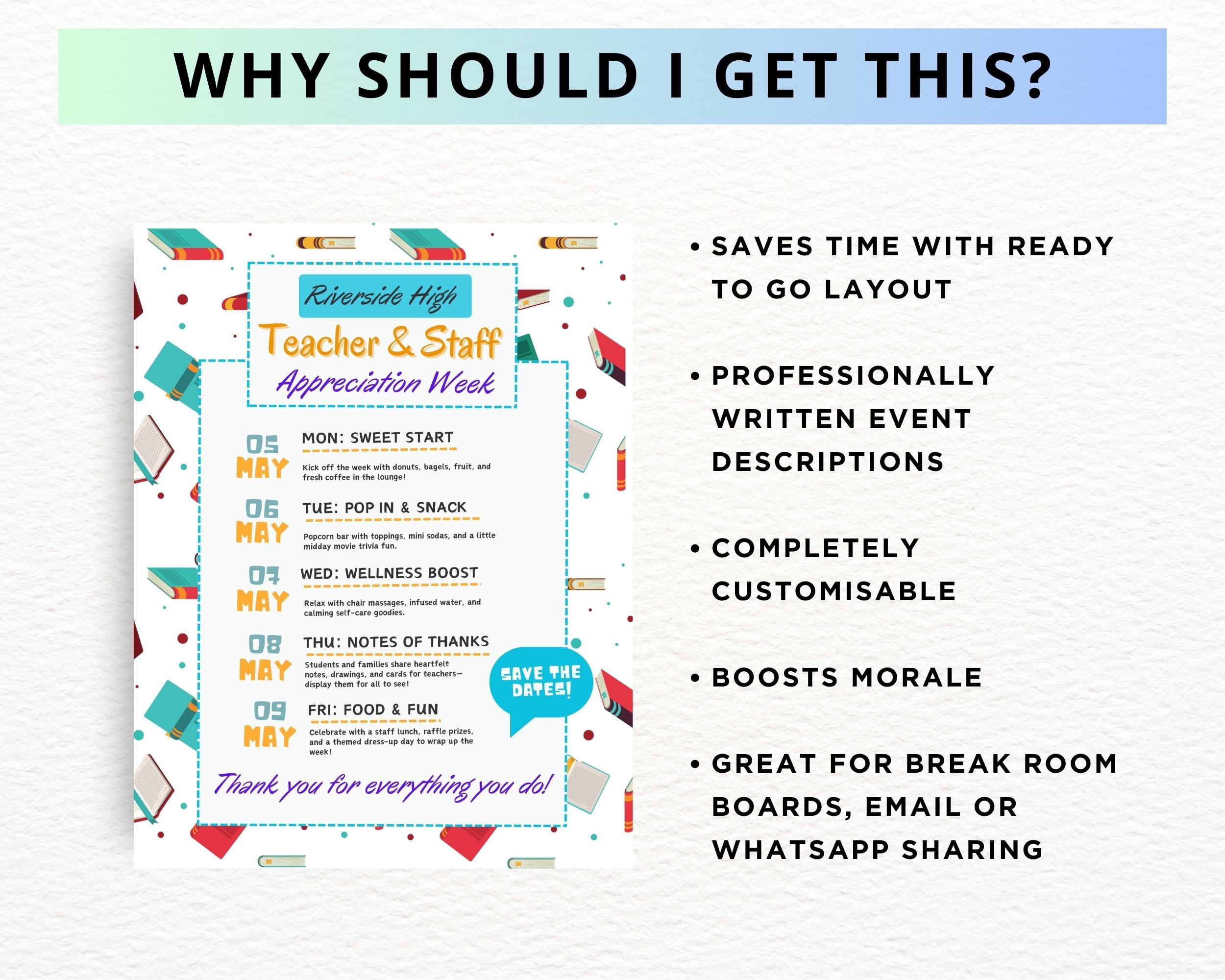 Editable Teacher Appreciation Week Flyer, Editable Schedule for Staff ...